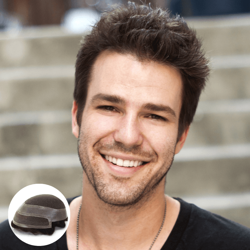 French Lace Front Poly Around Hair Stock Hair System For Men